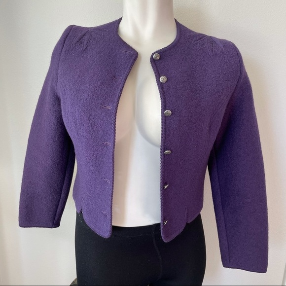 geiger | Sweaters | Geiger Purple Embroidered Shoulder Wool Cardigan ...